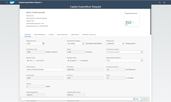 Capital Expenditure Requests for SAP